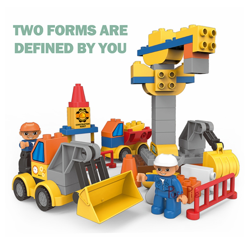 63pcs DIY Duplo Transform Engineering Traffic Vehicle Building Blocks ...