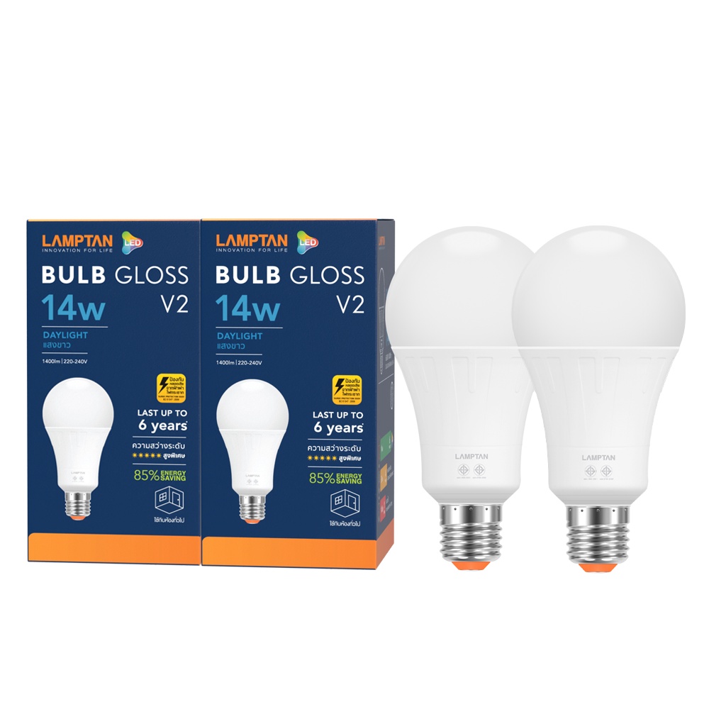 แพ็คคู่ LAMPTAN หลอดไฟ LED Bulb New Gloss ขั้วE27 แพ็คคู่ รวม 2 หลอด ...
