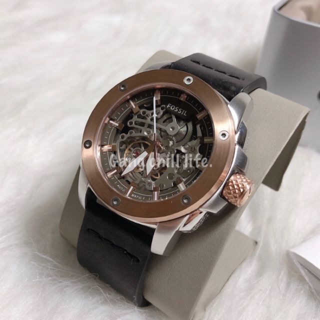 ORIGINAL Fossil ME3082 Modern Machine Automatic Black Leather Mens ...