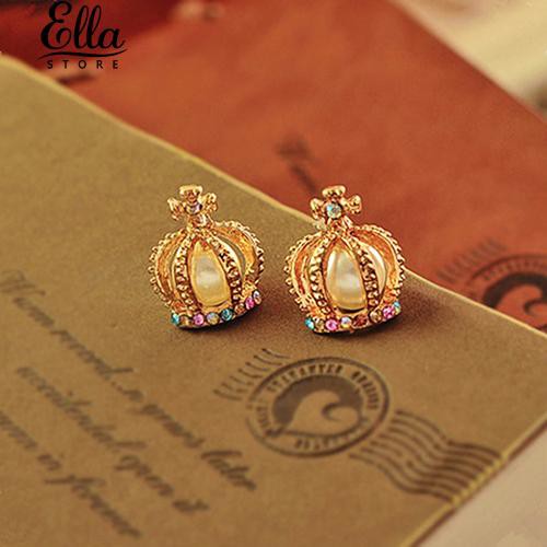 Graceful Princess Crown Cross Rhinestone Faux Pearls Ear Stud ...