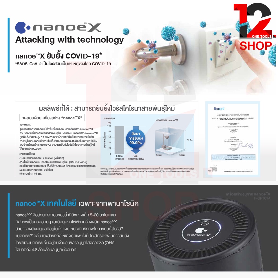 เครื่องฟอกอากาศ พานาโซนิค Panasonic เครื่องสร้างอนุภาค nanoeX F-GPT01A ...