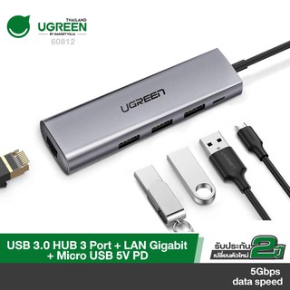 UGREEN รุ่น 60812 USB 3.0 HUB3 Port + LAN Gigabit RJ45 + 5V PD ตัวแปลง ...