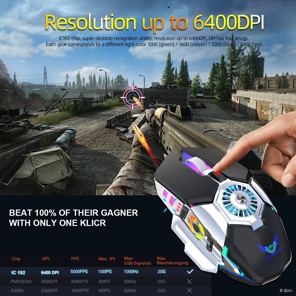 USB Wired Gaming Mouse With Cooling Fan Mechanical Feel Gamer Mouse ...