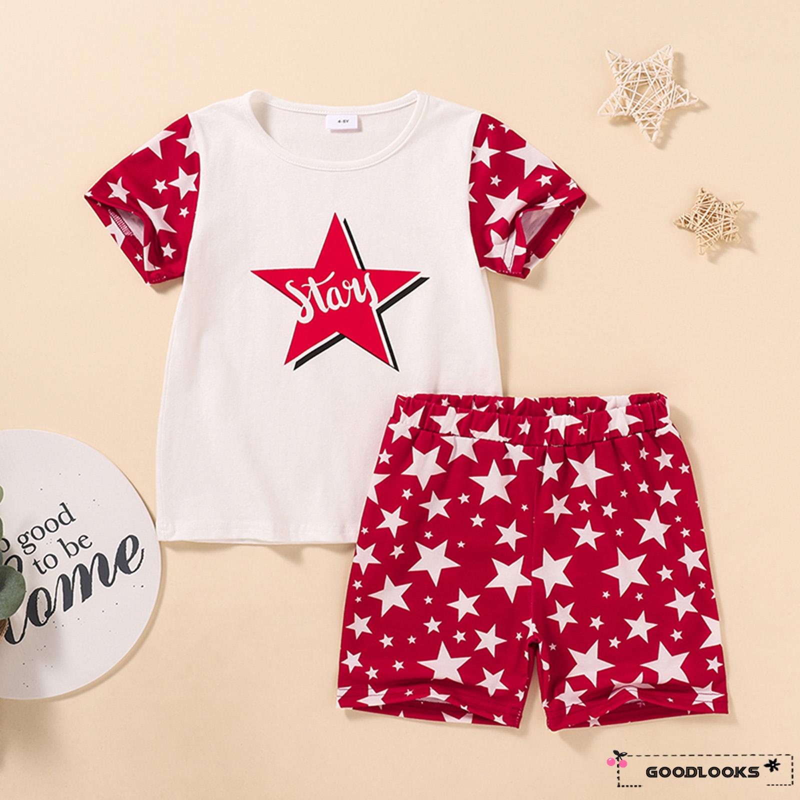 GD-Kids Boys Girls Fashion 2-piece Outfit Set Short Sleeve Star Print T ...