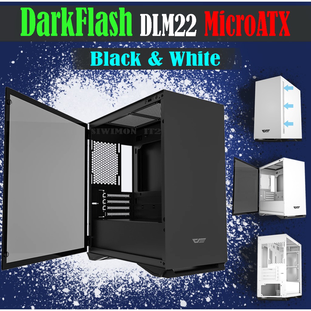 Case DarkFlash DLM22 BLACK & WHITE Micro ATX with Door Opening Tempered ...