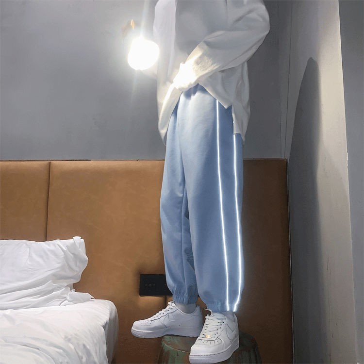 ES2020 กางเกงขายาวผู้ชายฤดูร้อนลำลองหลวม ขอบเรืองแสง สไตล์เกาหลี - es.shop28 - ThaiPick