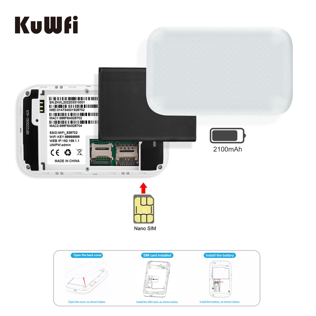 KuWFi Mobile WiFi Router Unlocked 150Mbps Smart Router 4G Sim Card ...