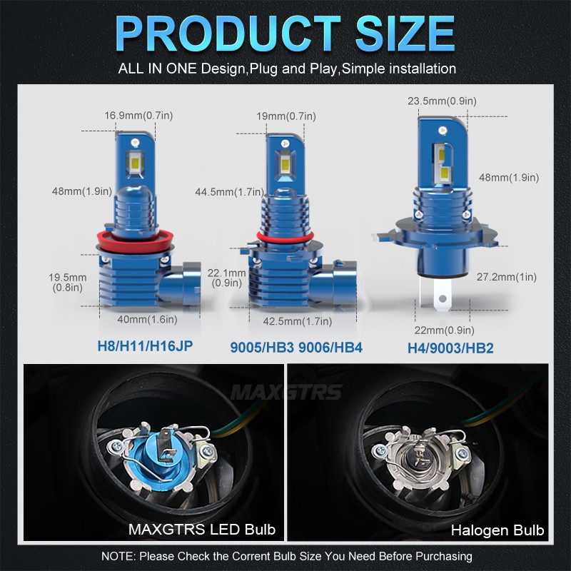 Maxgtrs หลอดไฟตัดหมอก Led H1 H3 H4 H7 H8 H11 9005 HB3 9006 HB4 CSP 80W 6000K 3000K สีทอง 12V 24V ...