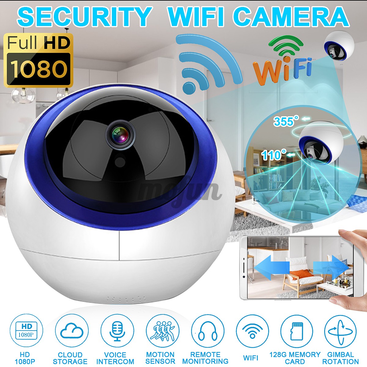 IP Wireless Dome Security Camera 1080p Full HD WiFi Indoor Home ...