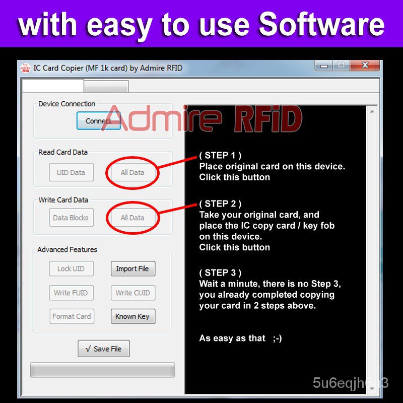 Access card duplicator IC 13.56mhz RFID MF 1k card copier cloning ...