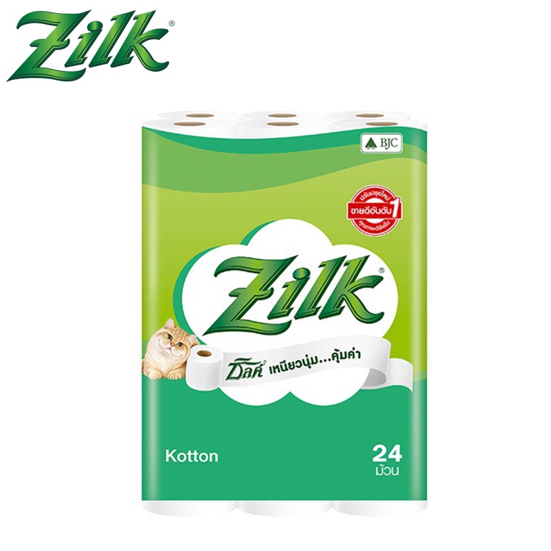 [แพ็ค 2]Zilk Kotton Toilet Tissue 2 ply 24 roll ซิลค์ คอตตอน กระดาษทิชชูม้วน หนา 2 ชั้น 48 ม้วน ...