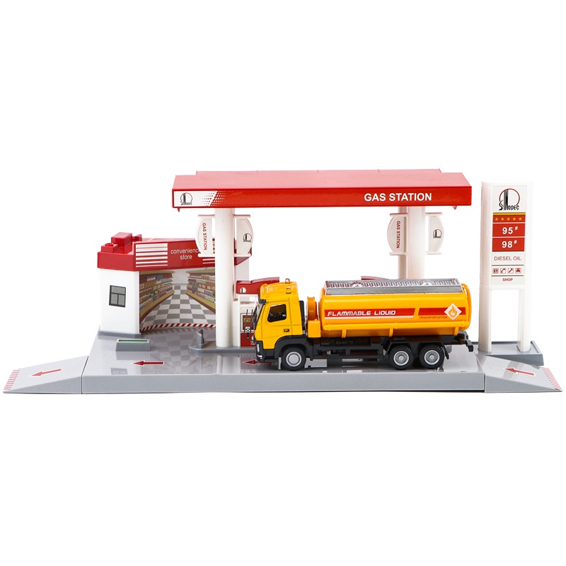 Petrol Station Model Toys With Tank Truck Die-Cast Car Oil Station Gas ...
