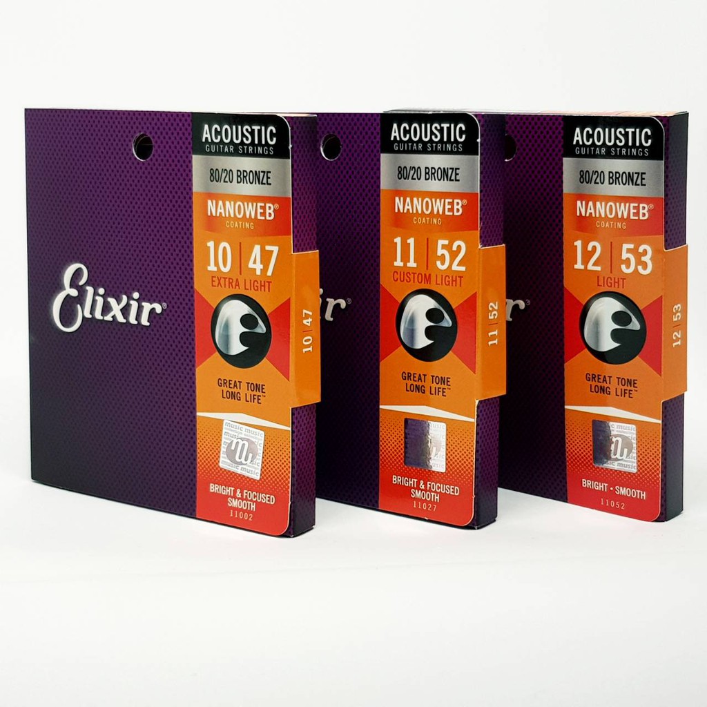 ของแท้ 100 สายกีต้าร์โปร่ง Elixir 80 20 Bronze สายเคลือบ Acoustic 80