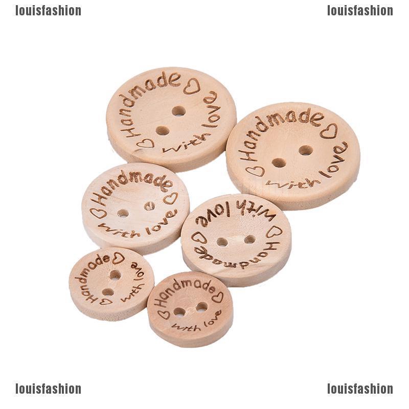 thro 100Pcs Handmade With Love Buttons Scrapbooking Sewing Wood Button ...