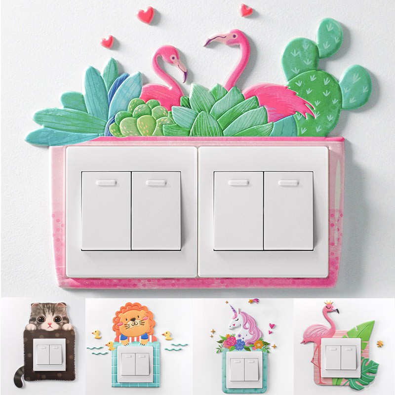 Cartoon Animal Unicorn Flamingo Switch cover Room Decor 3D Silicone On ...