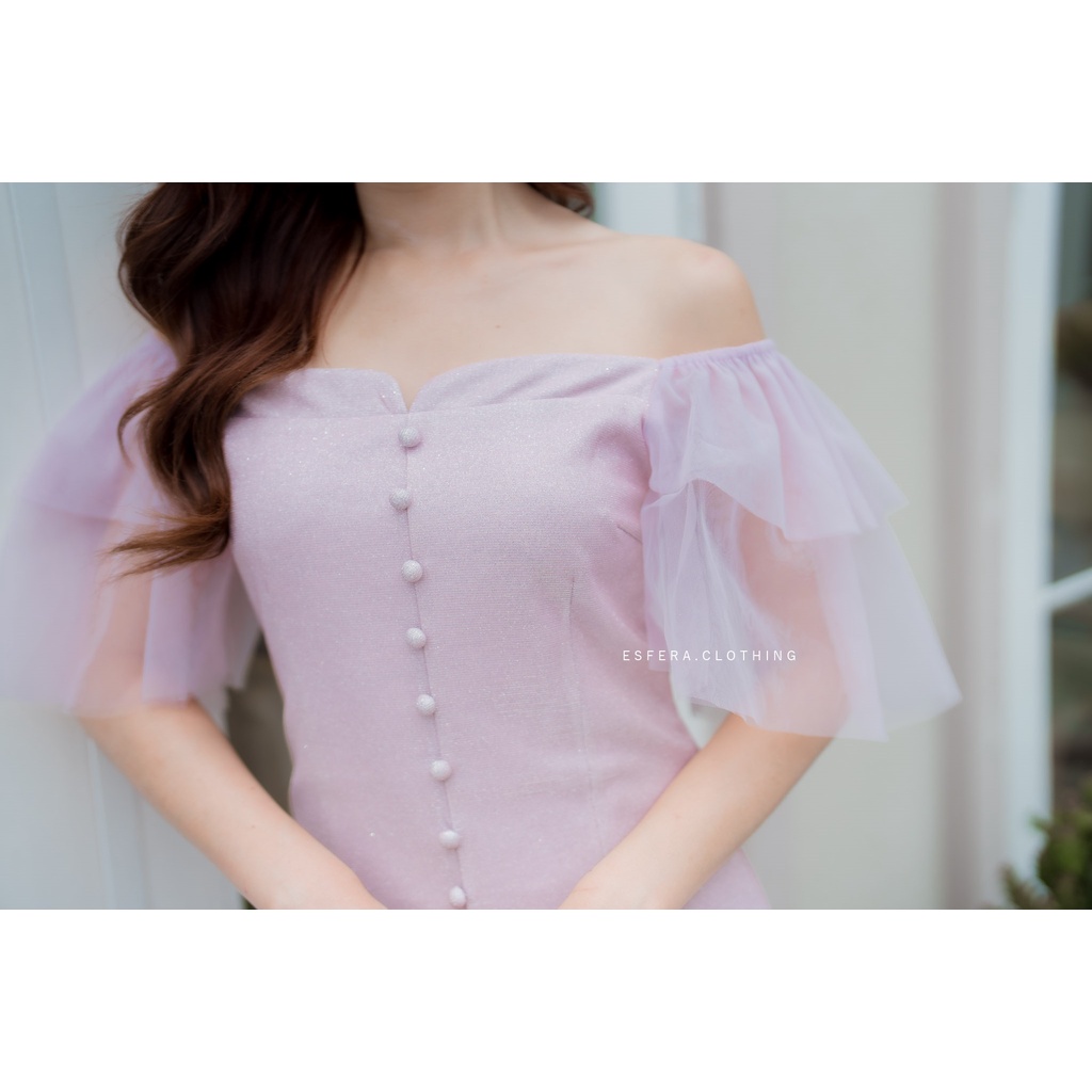 เดรสออกงาน เดรสออกงานแต่งกระดุมโทนสีชมพูกลีบบัว DR064-1 Glinty Buttons Dress - esferaclothing ...