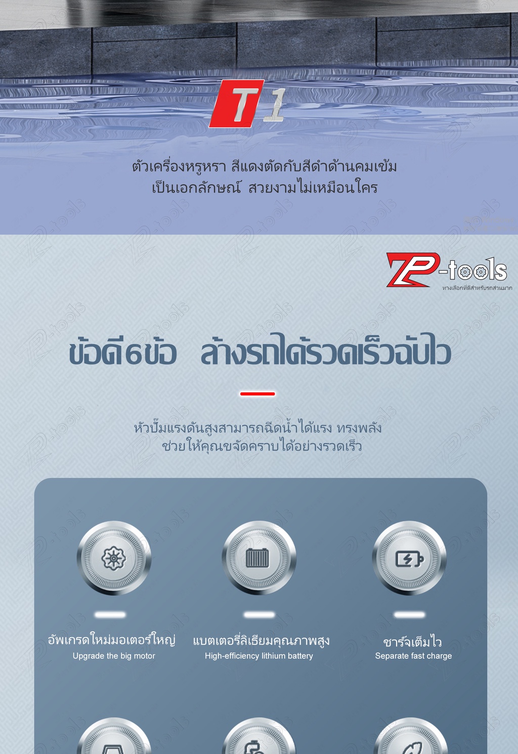 TP TOOLS เครื่องฉีดน้ำแรงดันสูงไร้สาย 99V ปืนฉีดน้ำแรงดันสูงไร้สาย เครื่องฉีดน้ำแบตเตอรี่ High ...