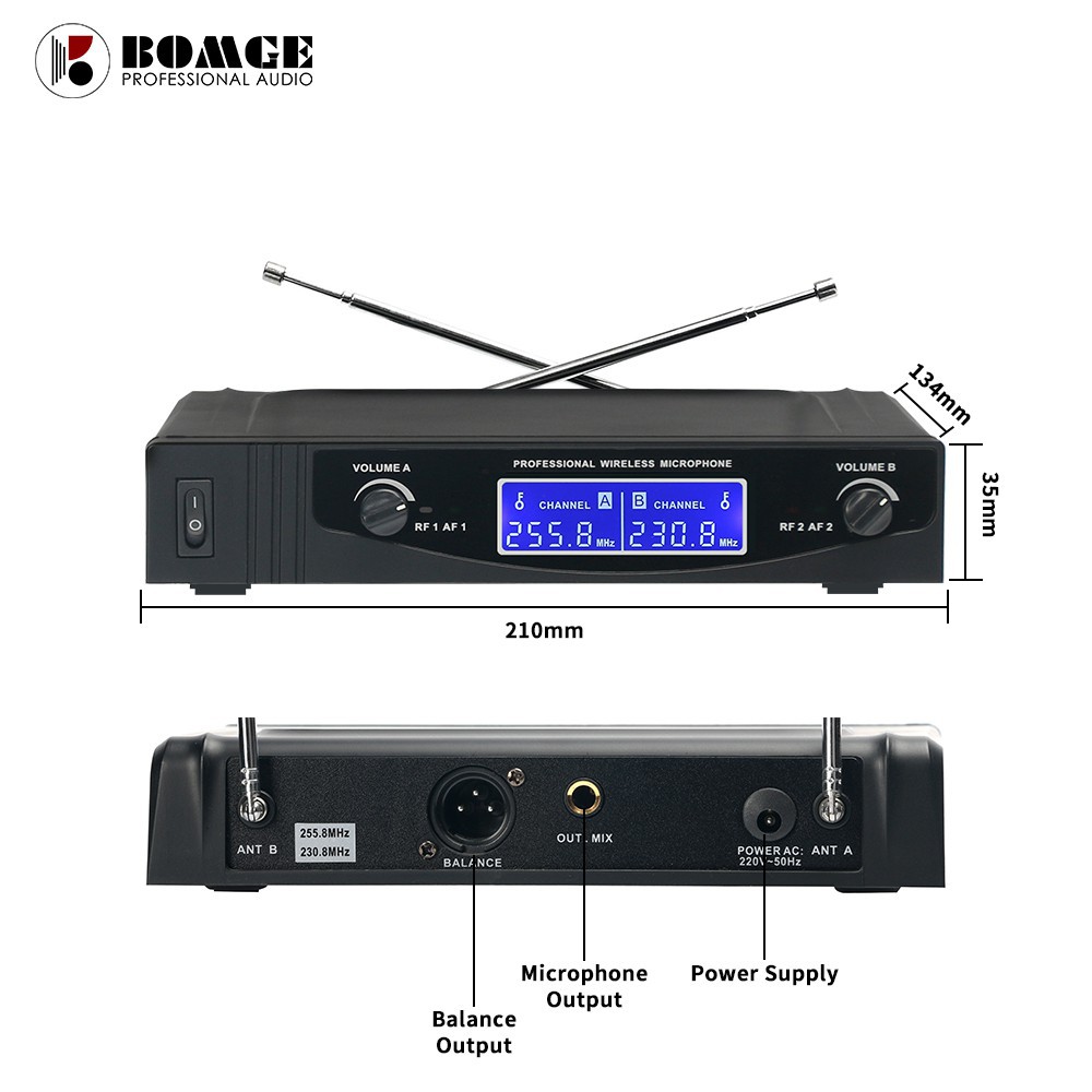 Bomge Vhf Frequencies 2 ช่องสัญญาณไมโครโฟนไร้สาย - bomge.th - ThaiPick