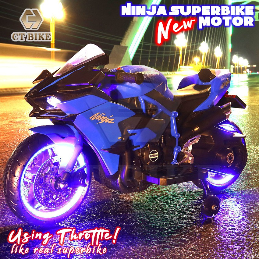 Kids Ride On Ninja H2R Superbike Electric Motorcycle for Kids Flashing ...