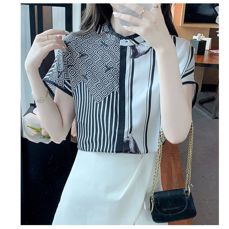 เสื้อเชิ้ตแขนสั้นลําลอง คอกลม พิมพ์ลาย แฟชั่นฤดูร้อน สไตล์เกาหลี ...