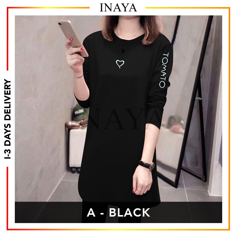 Inaya เสื้อยืดคอกลม แขนยาว ทรงหลวม สไตล์เกาหลี DR00125 - inayabeautyfs ...