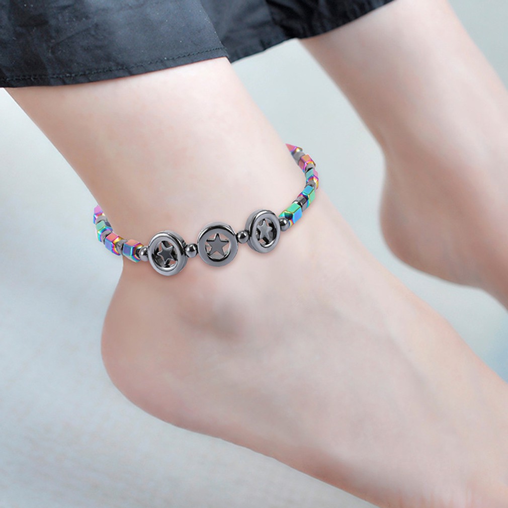 Handmade Circle Stars Women Beach Anklet Magnetic Black Stone Plating Ab Color - meetyoum1.th ...