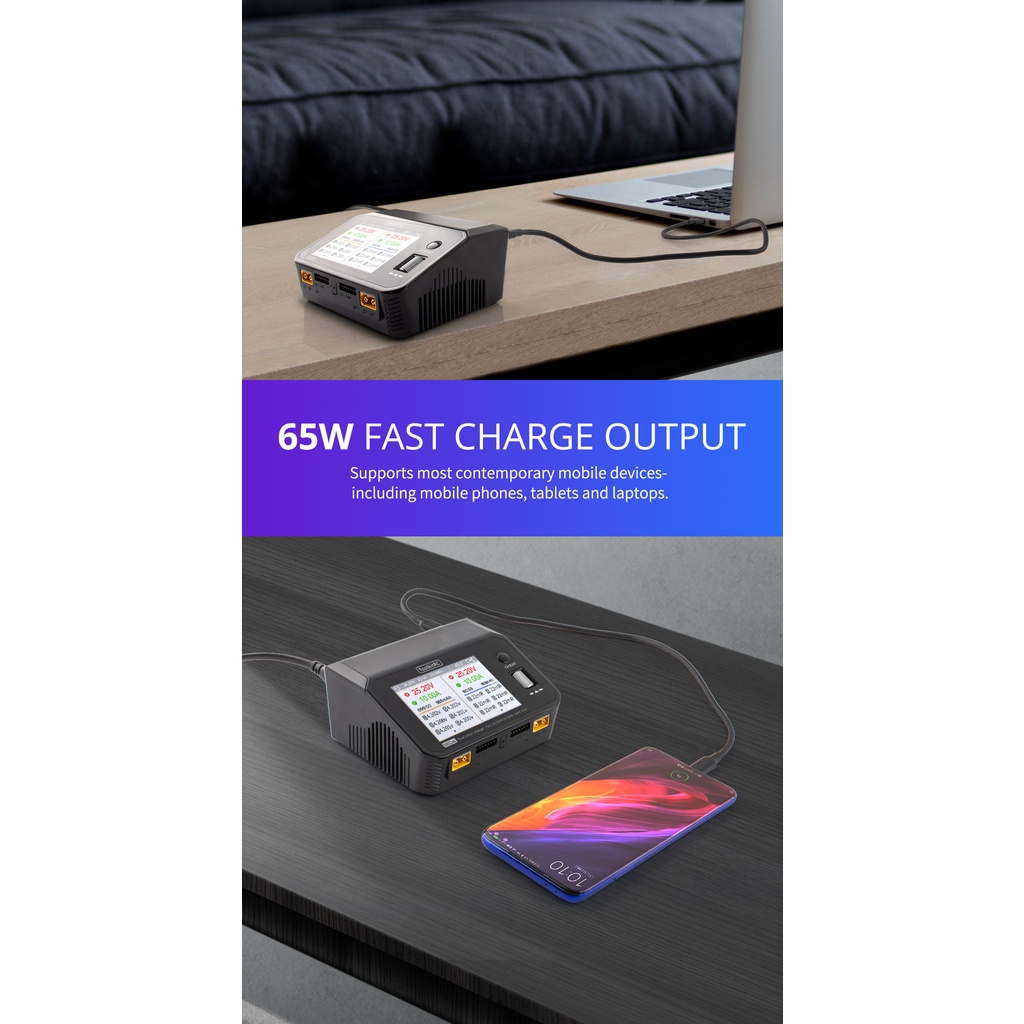 ToolkitRC M6dac Dual Channel Smart Lipo Battery Charger Discharger AC 200W DC 350WX2 15A for 1 ...