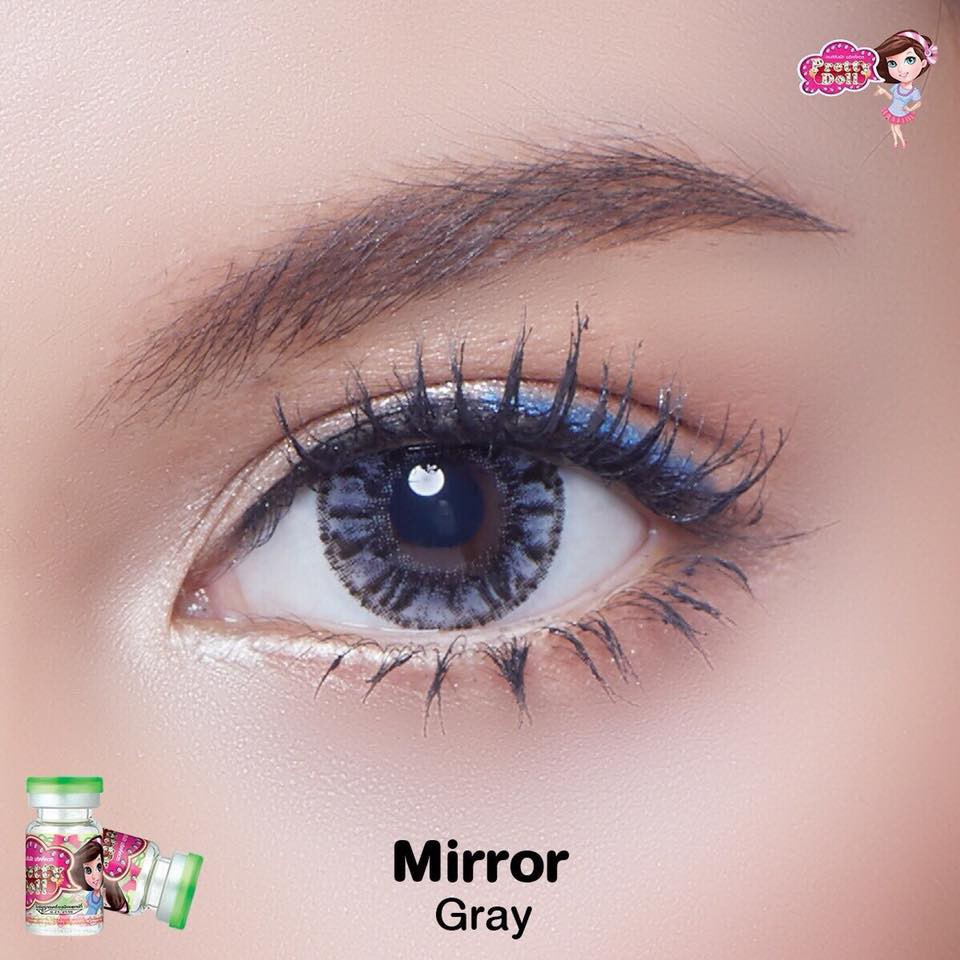 Mirror Gray (1)(2) Pretty Doll ฝาเขียว สีเทา เทา คอนแทคเลนส์ ตาโต ...