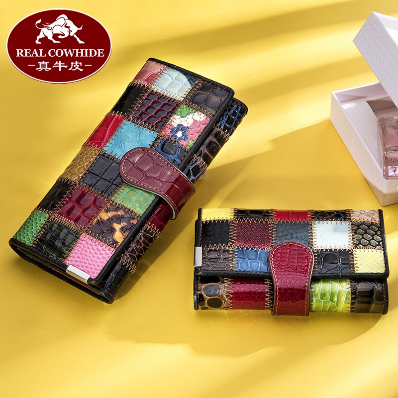 Cross-Border Genuine Cowhide Goods Women Style Stitching Leather Wallet ...