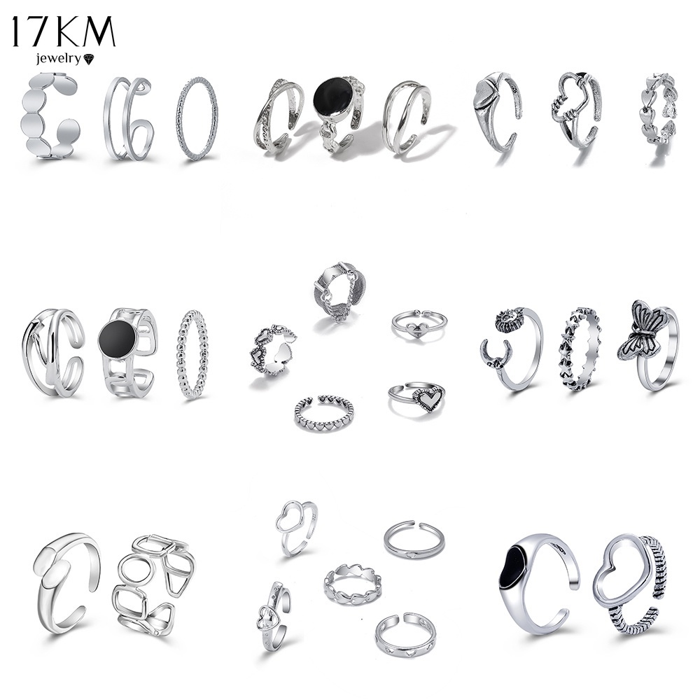 17KM ชุดแหวนเงิน รูปหัวใจ เครื่องประดับแฟชั่น สไตล์พังก์ - 17KM ...