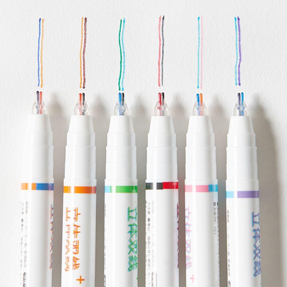 AARON1 6Pcs/Set Double Line Colored Pen Creativity Liner Art Markers ...