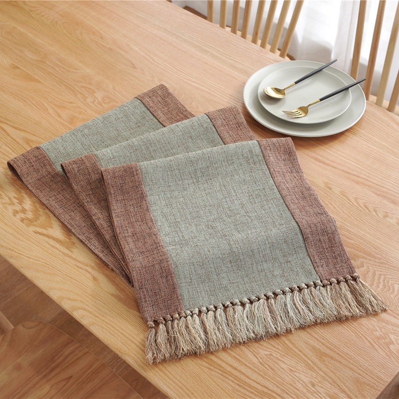 Premium Woven Patchwork Table Runners Linen with Handmade Fringe ...