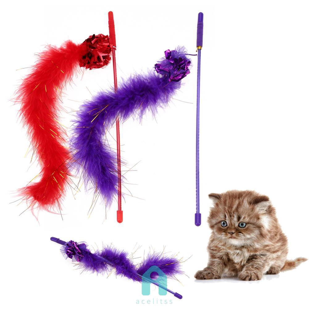 ACT☛Wand Stick PET Cat Toy Bird Feather Catcher Teaser Interactive Toy ...