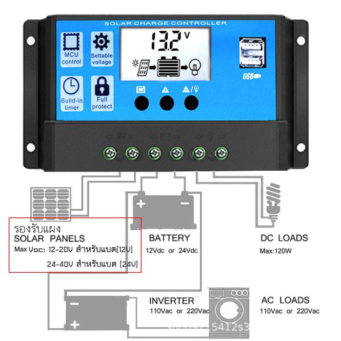 10A/20A/30A/40A/50A/60/80A/100A Solar Panel Charger Controller Battery Regulator USB LCD โซล่า ...