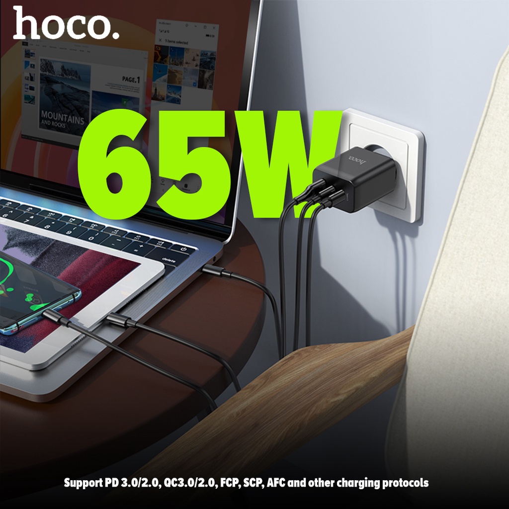 Hoco N18 65W GaN wall charger 3ช่อง ชุดชาร์จเร็ว GaN (Type-C ถึง Type-C ...