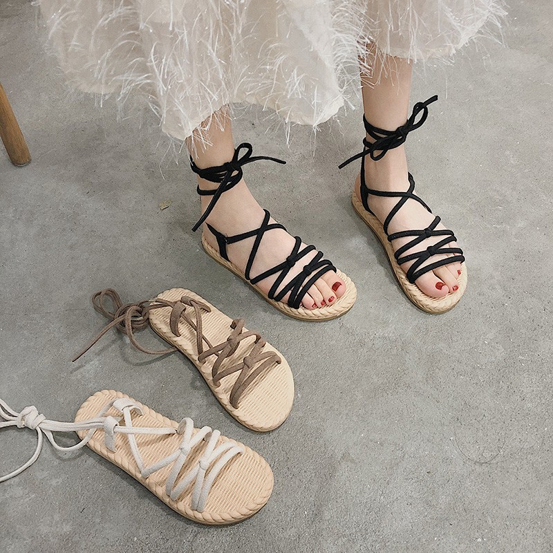Roman sandals female fairy wind 2020 summer new flat bottom wild forest ...
