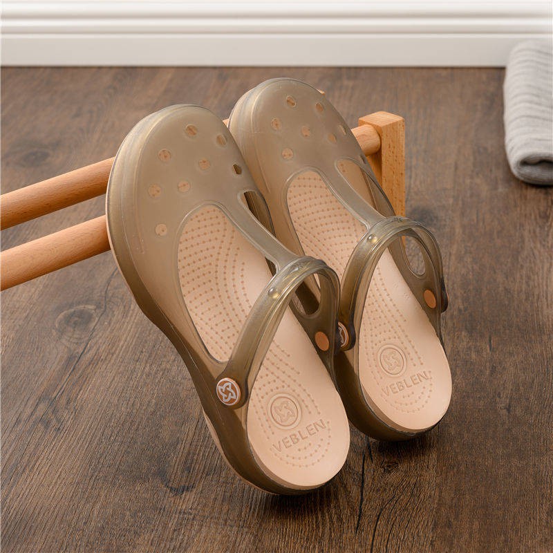 Crocs Veblen hole shoes female ins tide Baotou thick-soled beach shoes ...