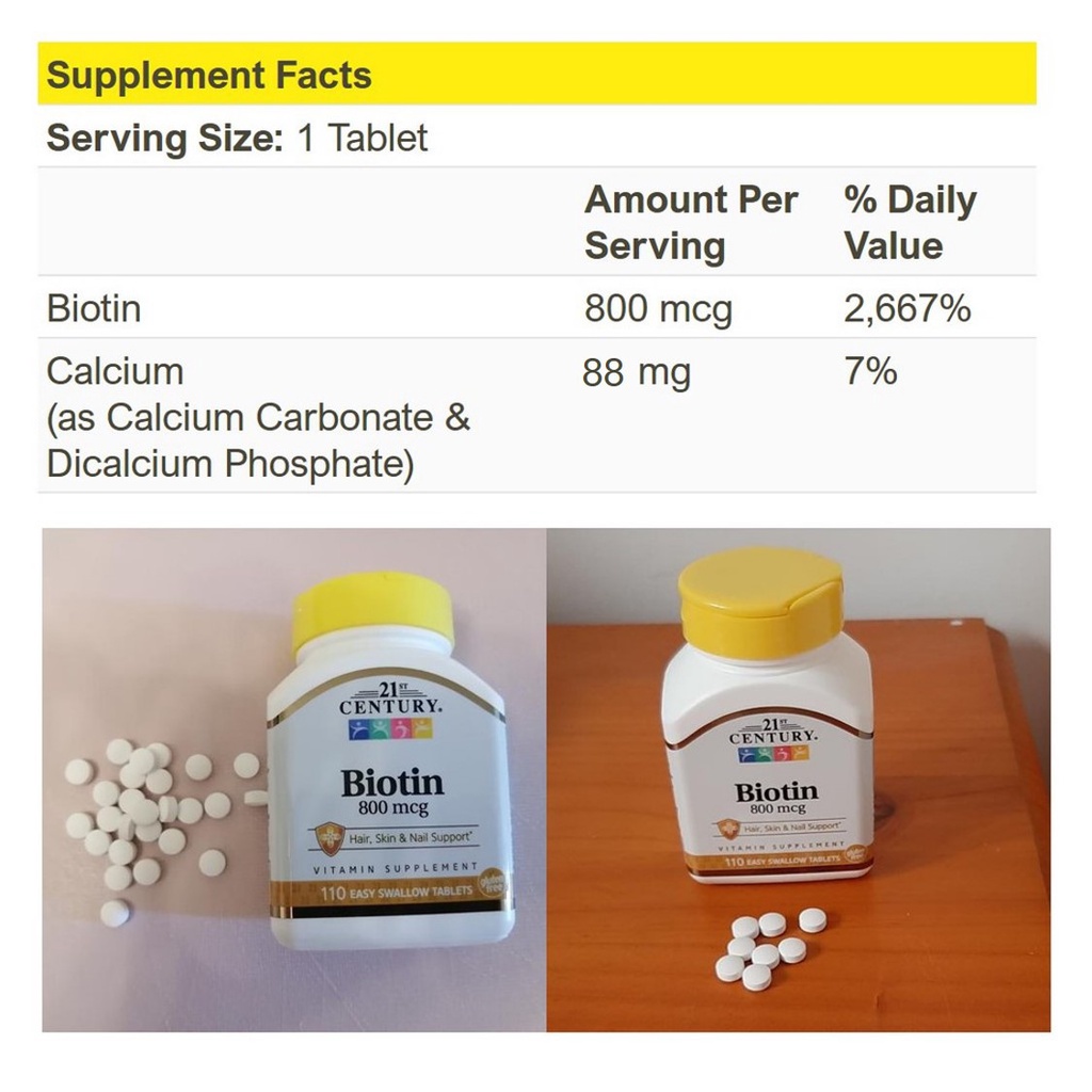 21st Century Biotin 800 mcg, 110 เม็ด - vesuve - ThaiPick