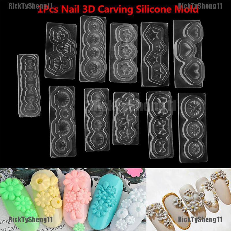 [COD]RTS 1Pcs 3D Nail Art Silicone Mold Stamper Carving DIY Template ...