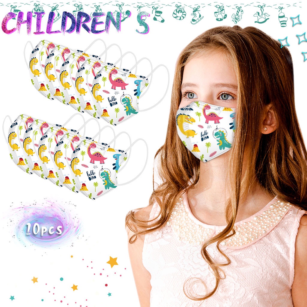 10pc Children Cartoon Dinosaur Print Masks Disposable Protection Face ...