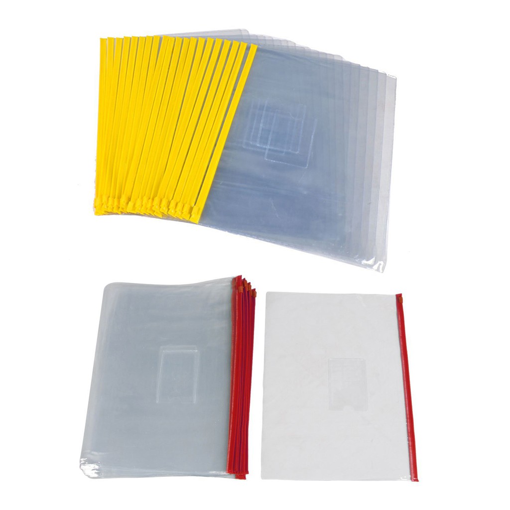 20 Pcs Clear PVC Yellow Slider Zip Lock Pouch Files Holder for A4 Paper ...