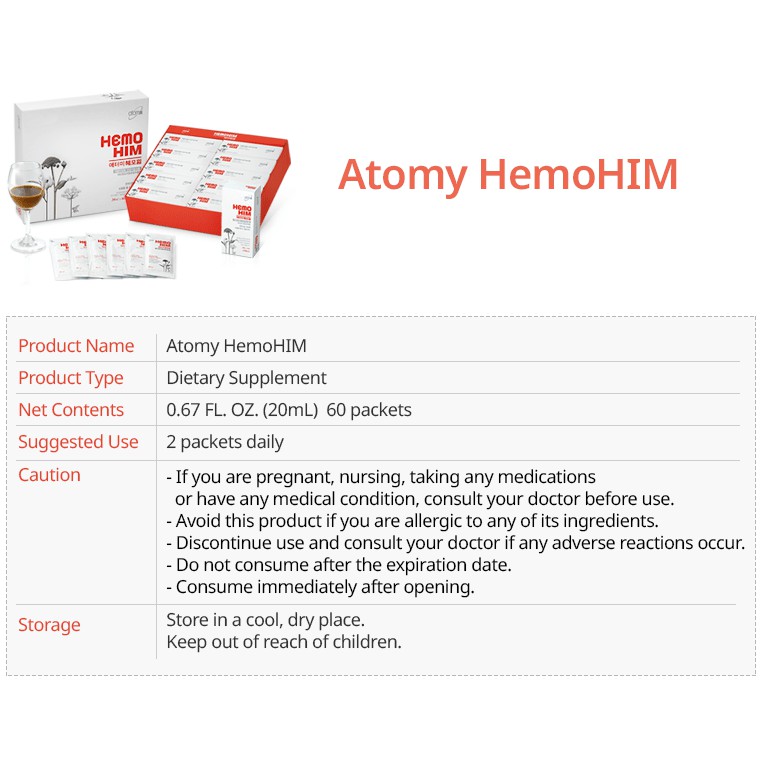 Atomy Hemohim 20ml X 60pack (1200ml) Immune System Supplement 823A ...