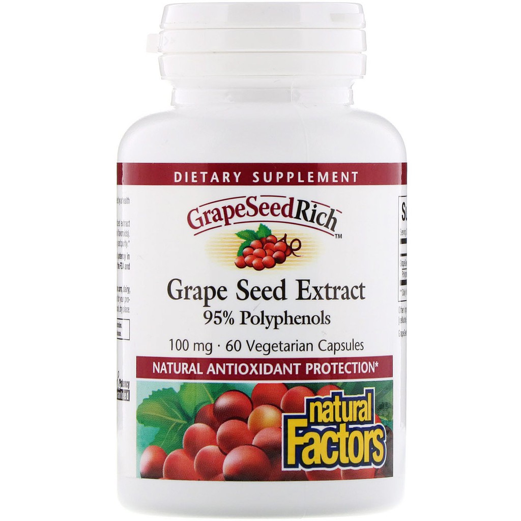 Natural Factors, Grape Seed Extract, 95% Polyphenols, 100 mg, 60 ...