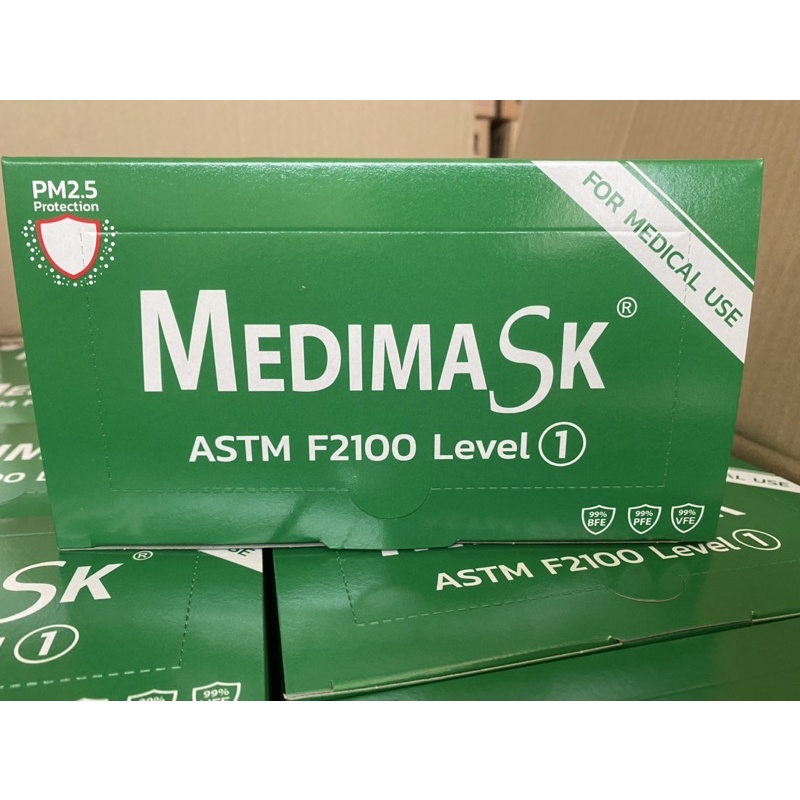 หน้ากากอนามัยทางการแพทย์ ASTM F2100 Level 1 MEDIMASK(แบบยกลัง 1 ลัง20กล่อง 50ชิ้นกล่อง)️-ล๊อต ...