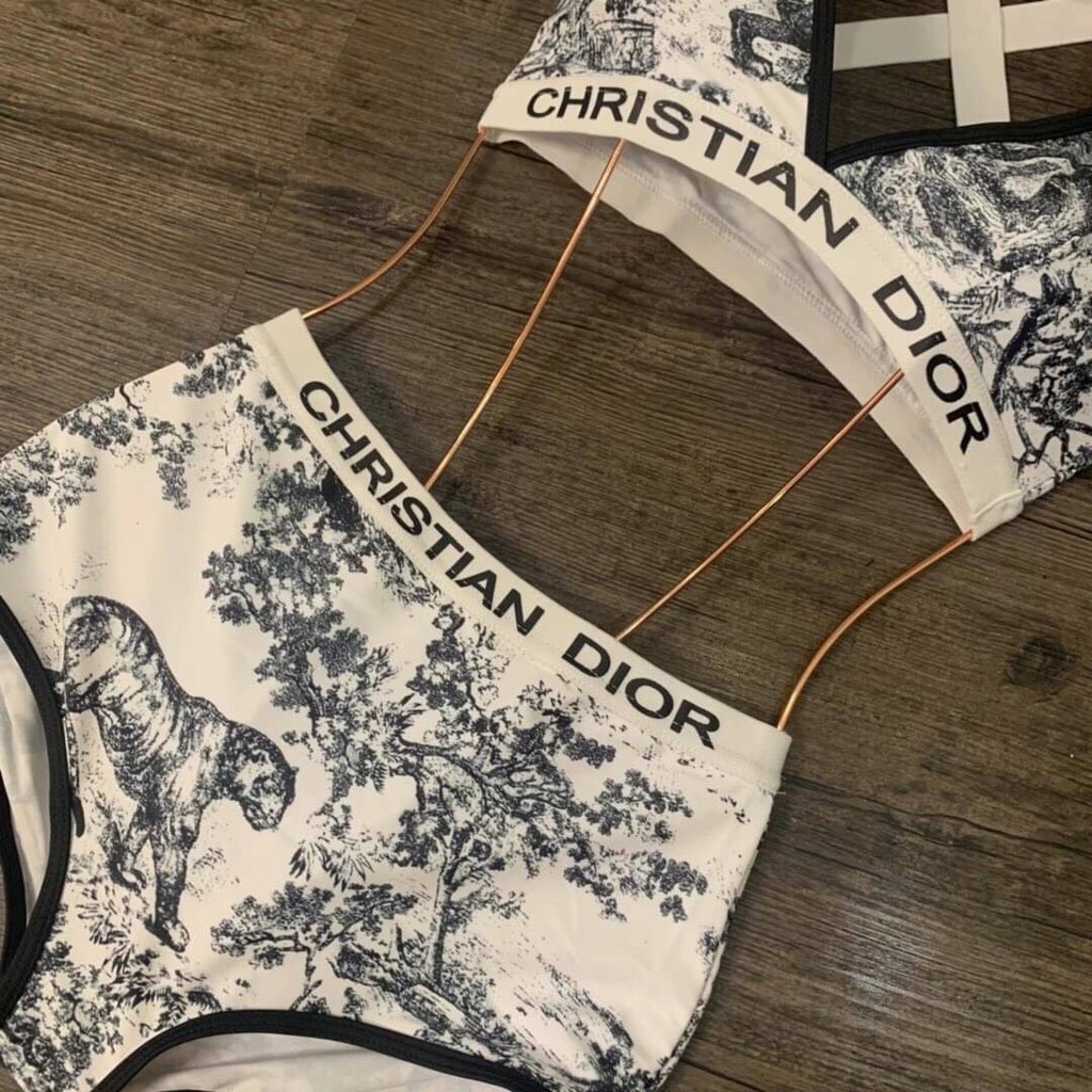 CHRISTIAN DIOR BLUE/PINK TOILE DE JOUY TWO PIECES SWIMWEAR ชุดว่ายน้ำ ...