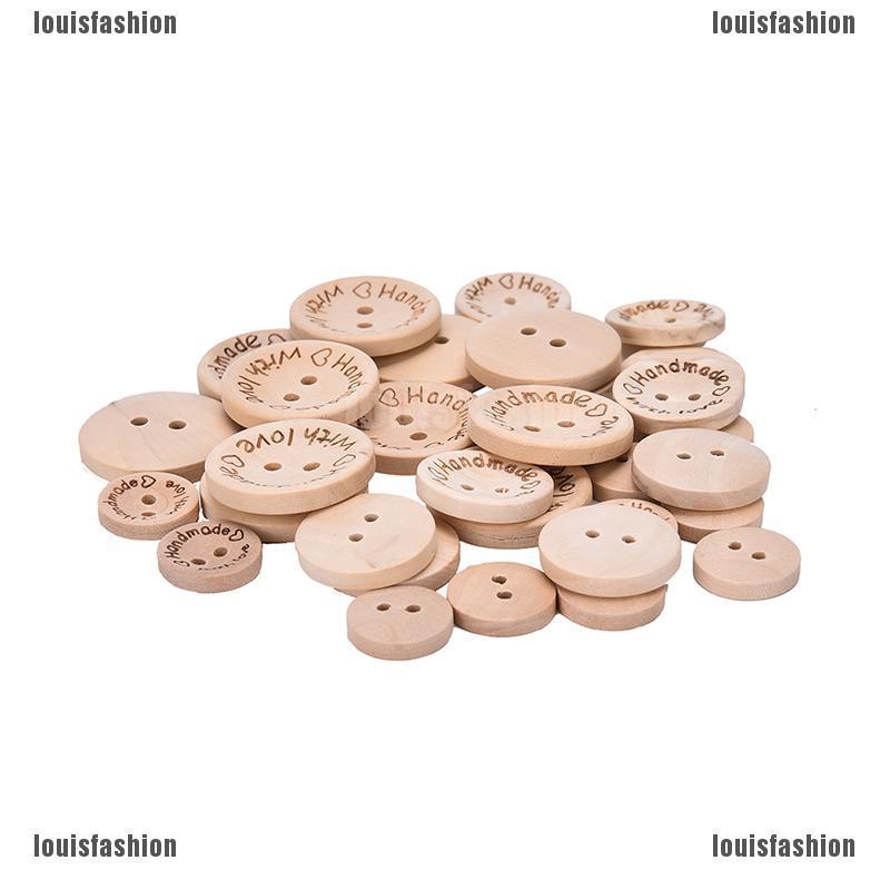thro 100Pcs Handmade With Love Buttons Scrapbooking Sewing Wood Button ...