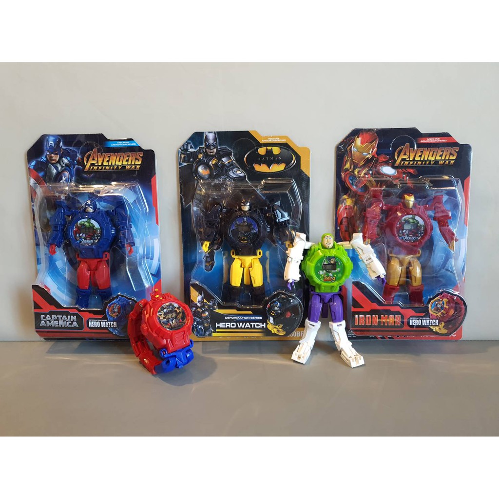 นาฬิกาเด็ก 2 IN 1 ซุปเปอร์ฮีโร่ อเวนเจอร์ นาฬิกาข้อมือ แปลงร่าง หุ่น ...