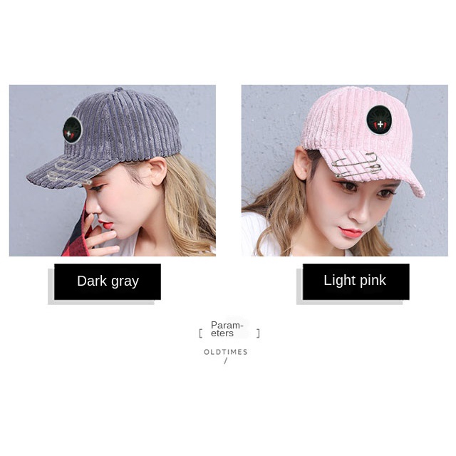 Hat female winter bold stripes corduroy peaked cap student baseball cap ...