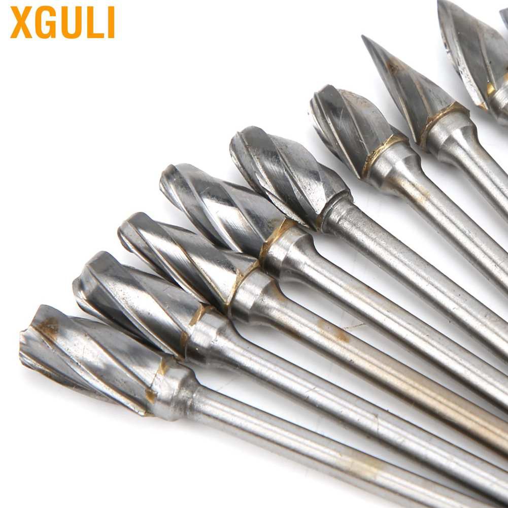 Xguli 10Pcs Rotary Burr Bits Single Flute Roughing Grind Cutter ...