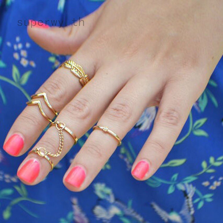 ATH_Lady Knuckle Midi Finger Carved Hollow Stacking Rings Set Boho Punk ...